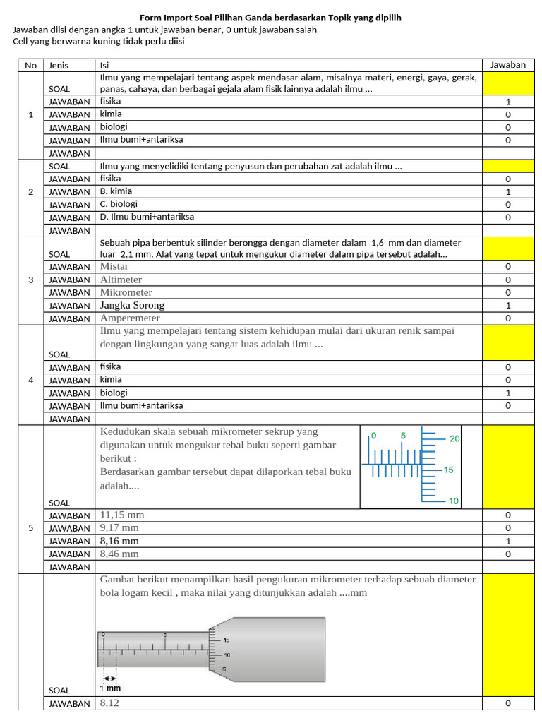 Template Soal IPA VII - STS | PDF
