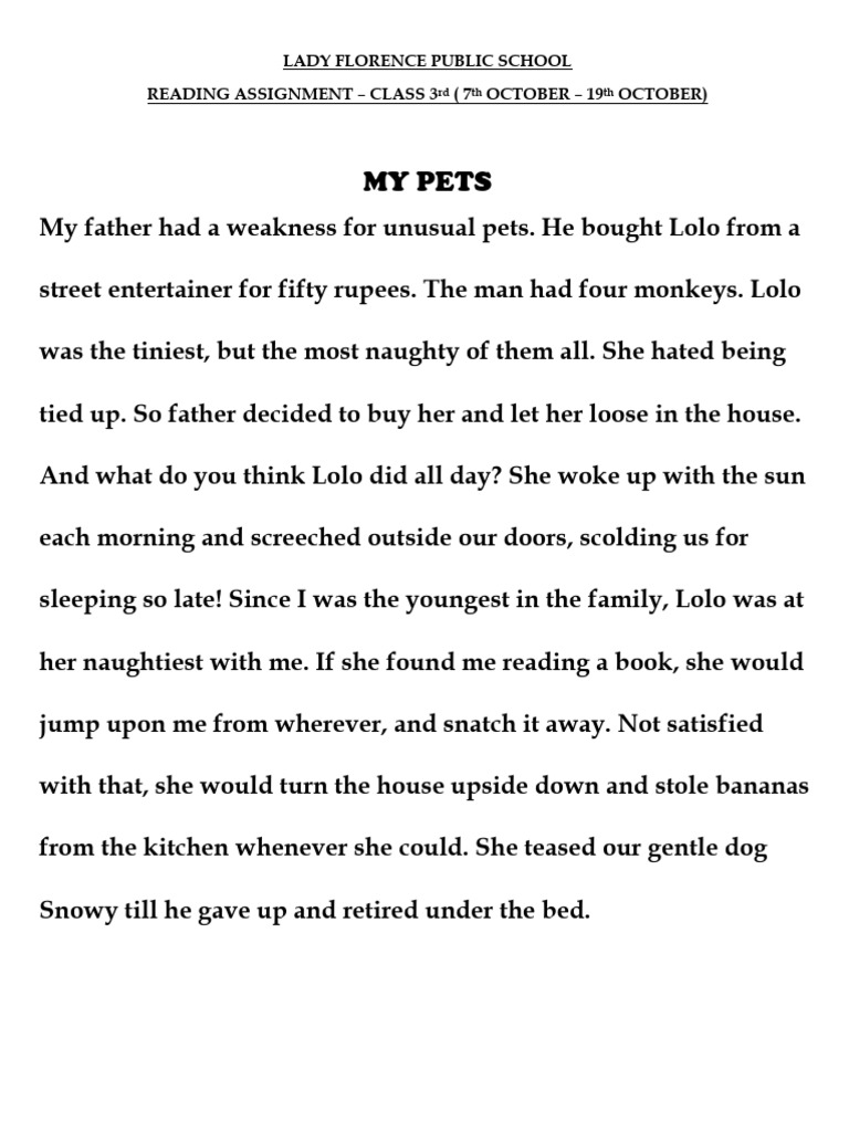 Reading Assignment 07th Oct - 19th Oct (Class 3rd) | PDF