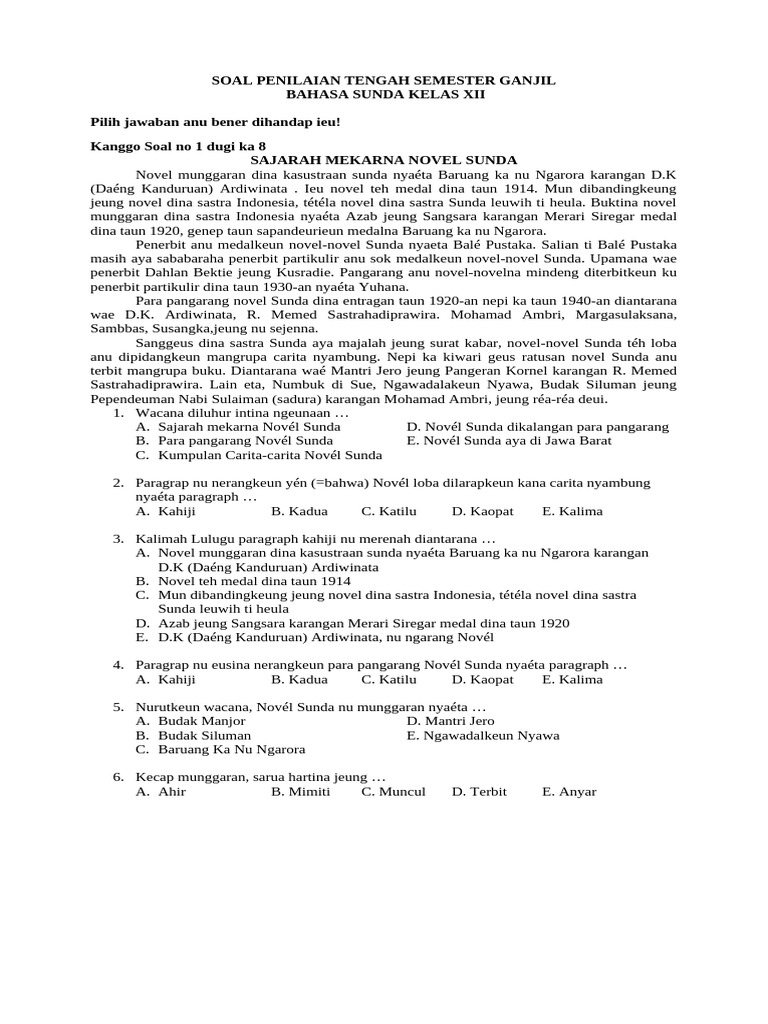 SOAL PTS B.Sunda Kelas XII Ganjil | PDF