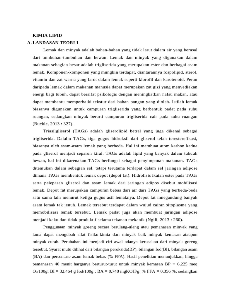 Kimia Lipid 1 Latar Belakang | PDF
