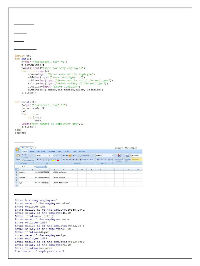 Data Handling (CSV Files) Record Program | PDF