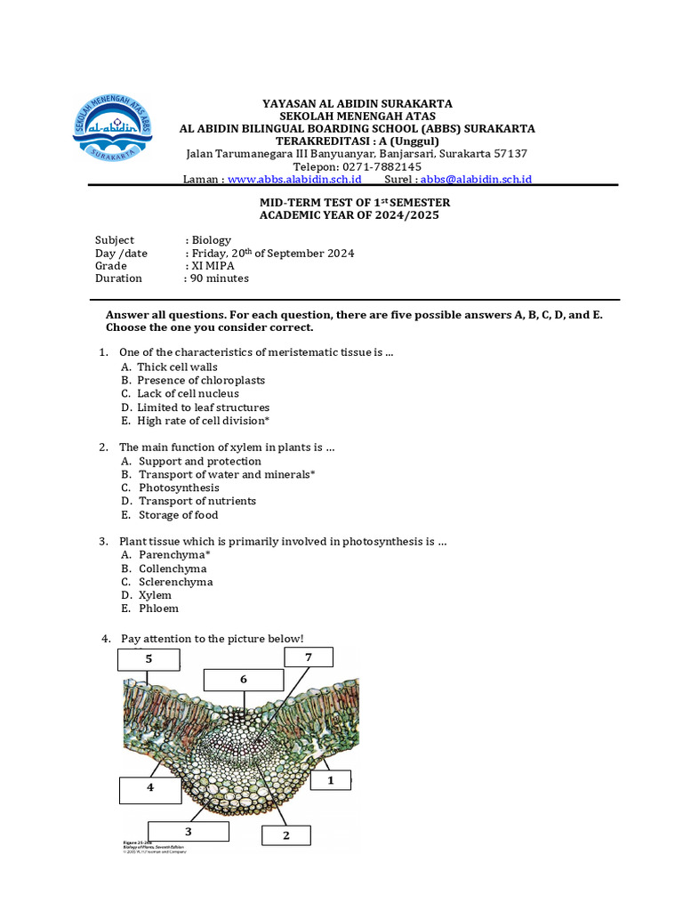Biology Mid-Term Test for Grade XI MIPA | PDF | Heart | Blood