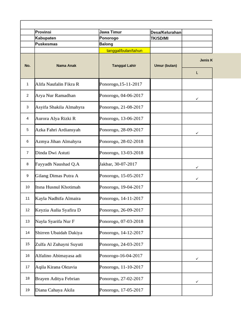 Data Anak di Desa Bajang | PDF