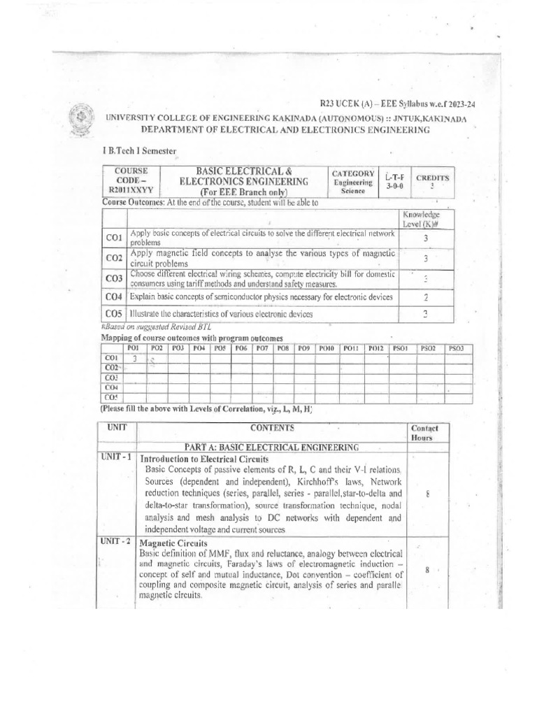 Basic Electrical For EEE Syllabus | PDF