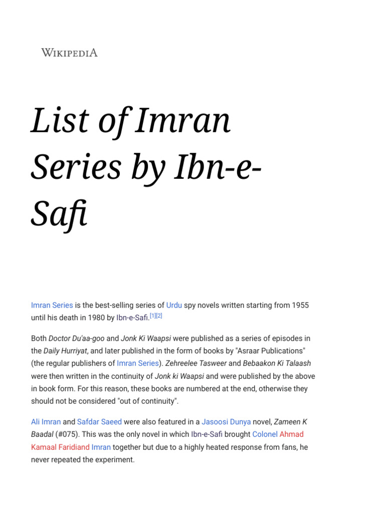 Imran Series Complete Novel List | PDF