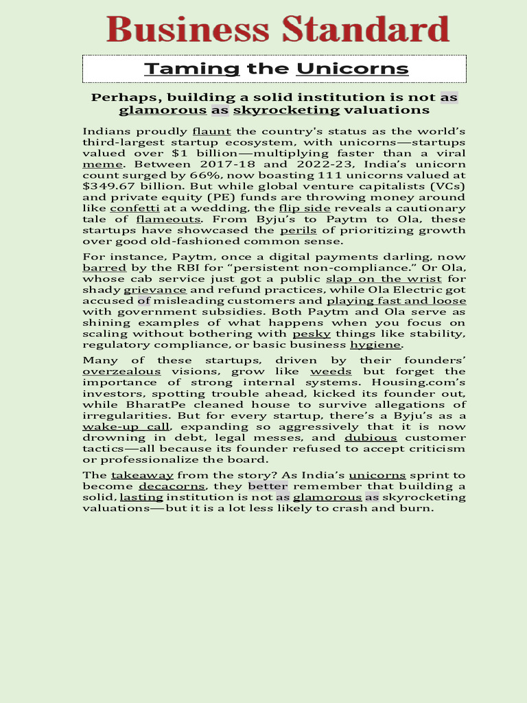 Taming The Unicorns - Unmarked | PDF