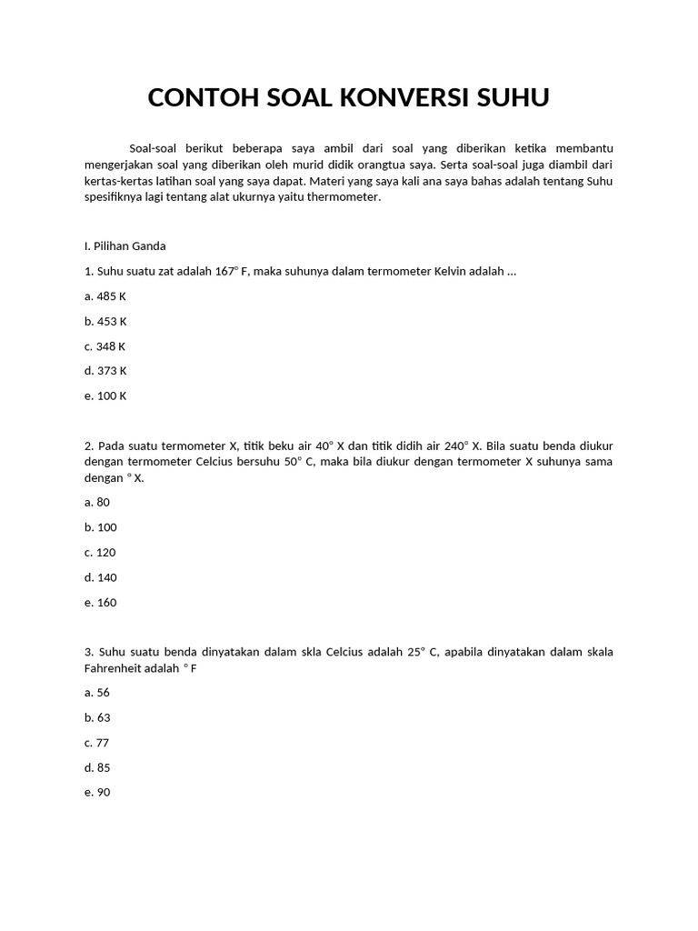 Contoh Soal Konversi Suhu PDF | PDF
