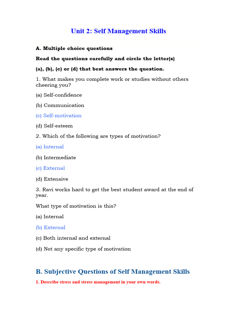 Chapter2 - Self Management Skills Class 10 | PDF | Goal | Stress Management