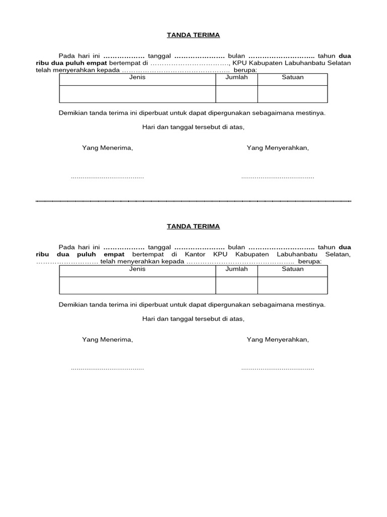 Contoh Tanda Terima | PDF