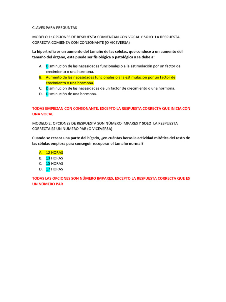 Claves para Preguntas de Opción Múltiple | PDF