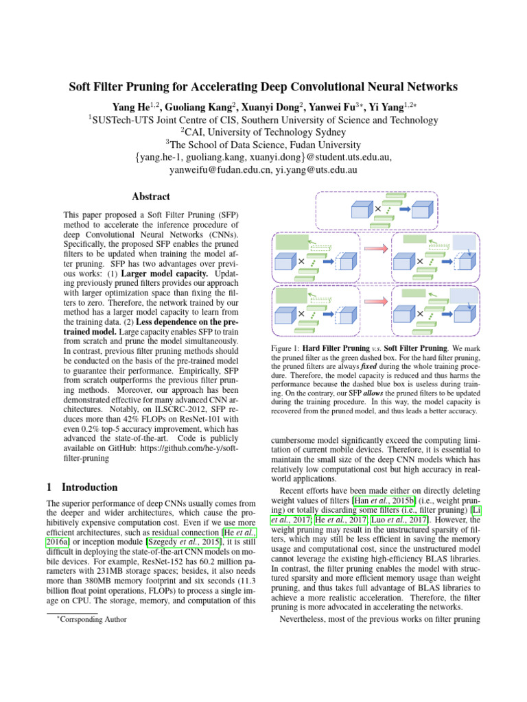 Soft Filter Pruning For Accelerating Deep Convolutional Neural Networks ...