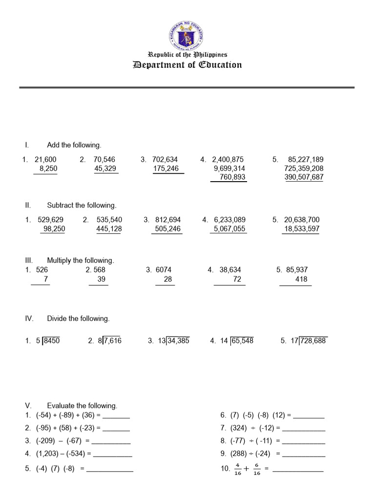 Grade 8 Numeracy Assessment Pretest | PDF