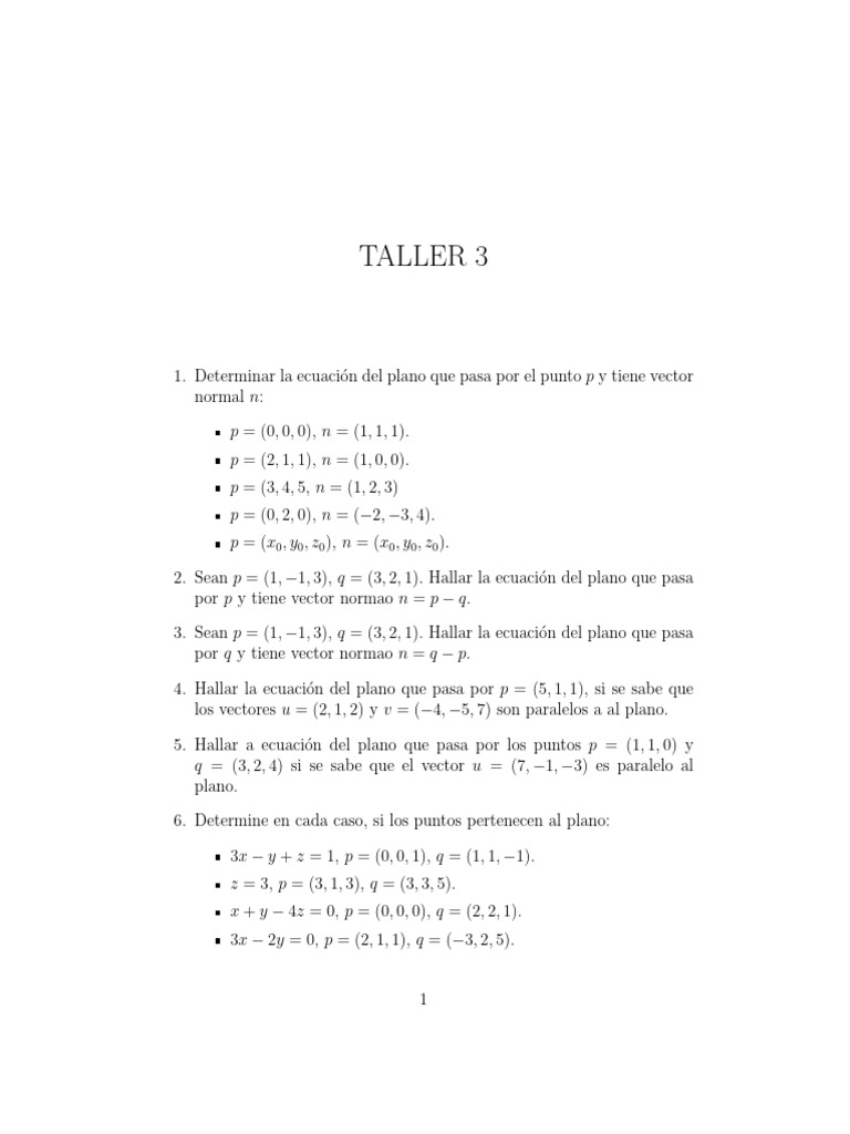 Taller III | PDF | Línea (geometría) | Geometría