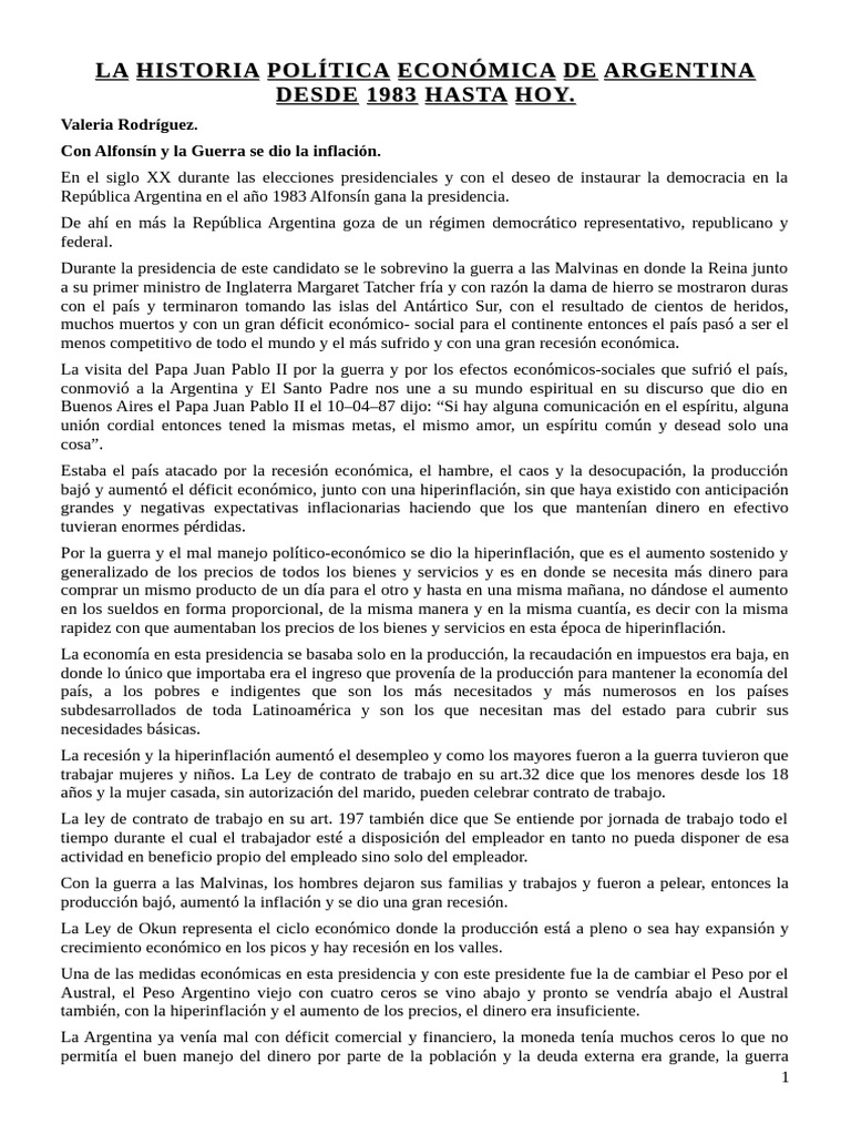 La Historia Pol Tica Econ Mica de Argentina Desde 1983 Hasta La 125 | PDF | Inflación | Tipo de ...