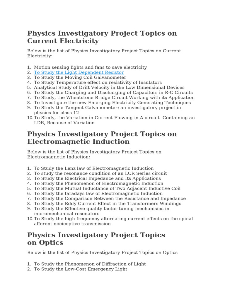 Physics Investigatory Project Ideas List | PDF | Rectifier | Waves
