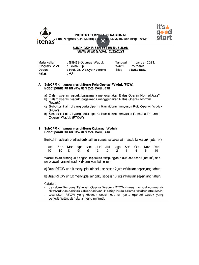 UAS - Optimasi Waduk - 22-2018-127 Renaldi Faisal | PDF