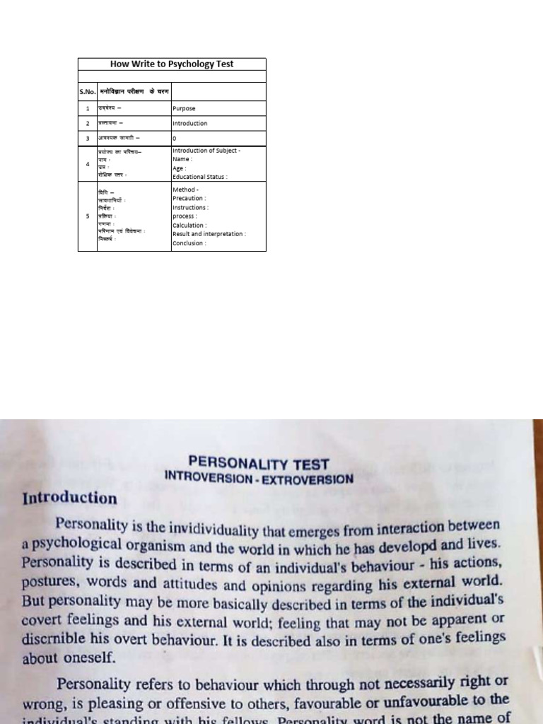 Personality Test Hindi English Both | PDF