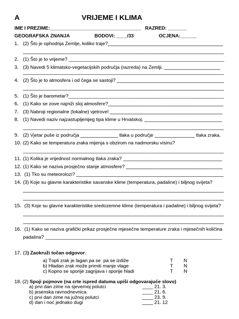 1ispit-6r Vrijeme I Klima | PDF