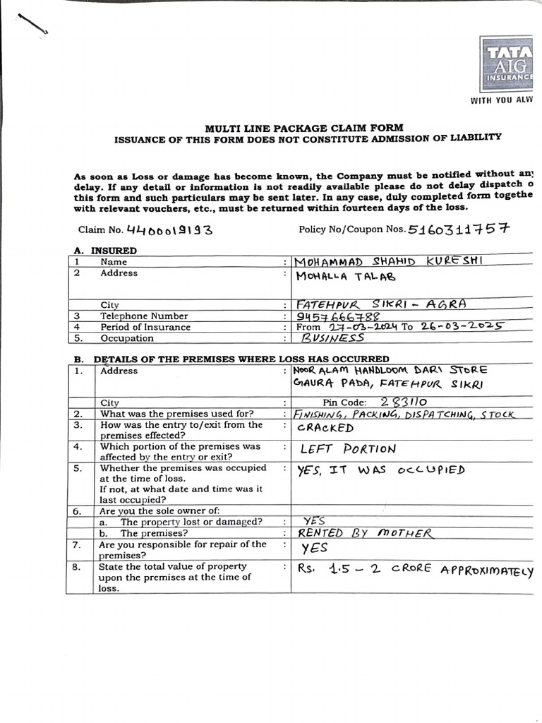 Multi-Line Package Claim Form | PDF | Private Law