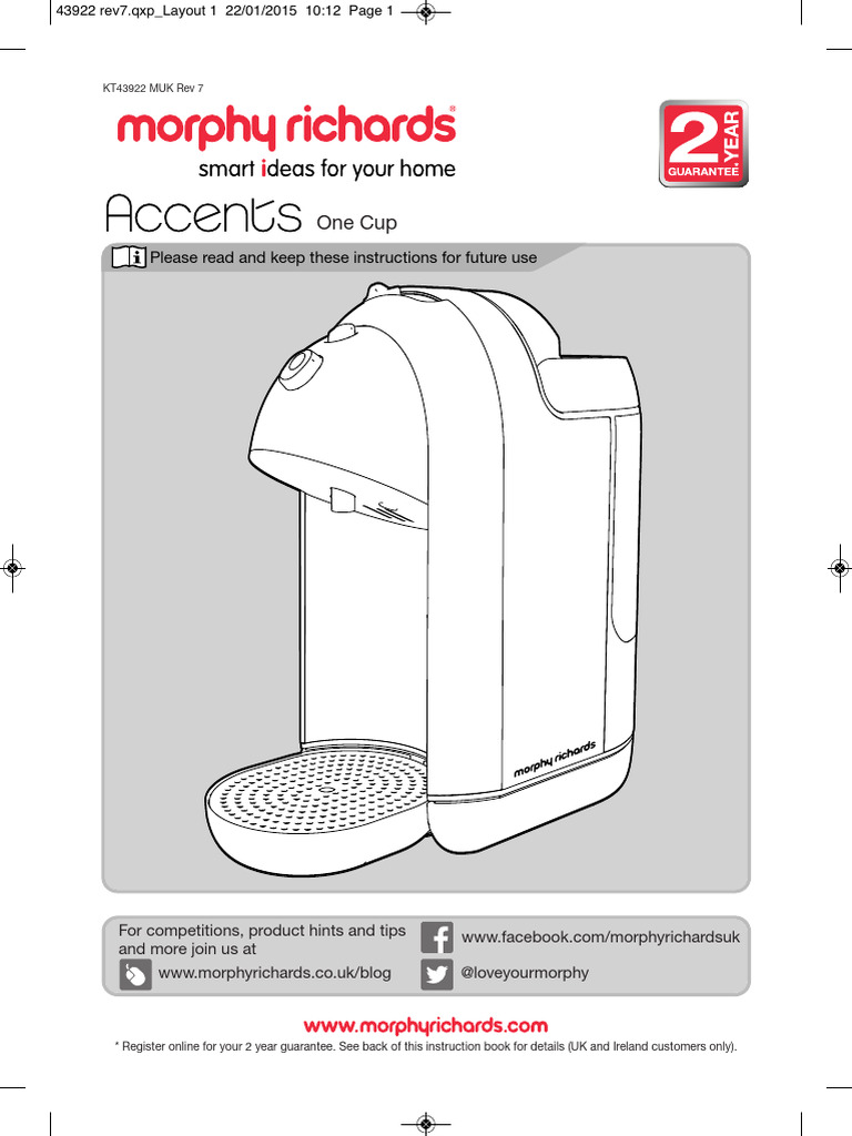 Morphy Richards Accents One Cup Manual | PDF | Water | Home Appliance