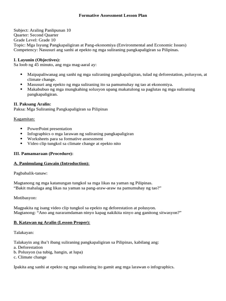 Formative Assessment Lesson Plan | PDF