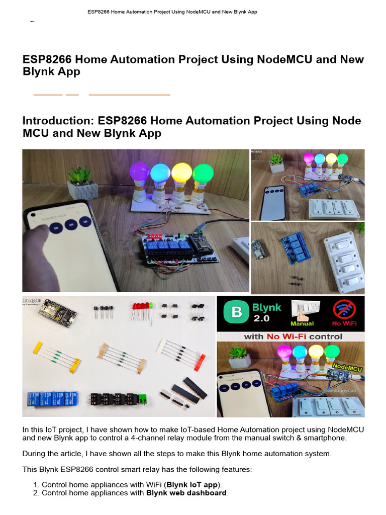 Esp8266 Home Automation Project Using Nodemcu And New Blynk App Iot