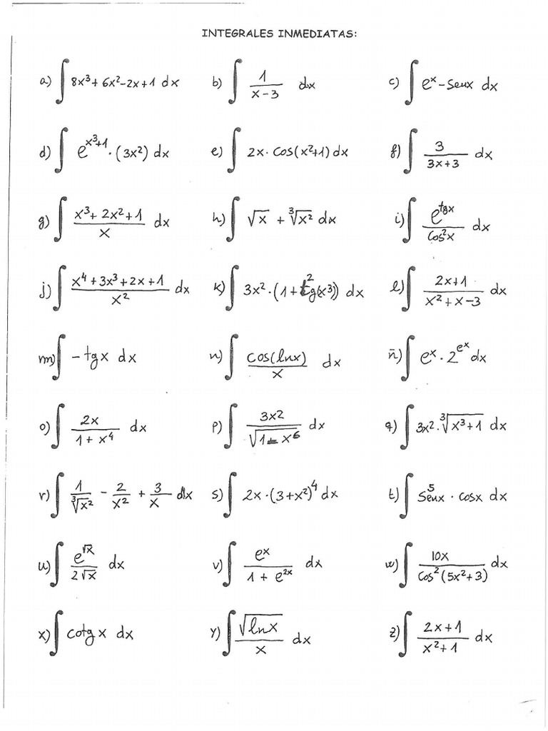 Ejercicios de Integrales Inmediatas | PDF