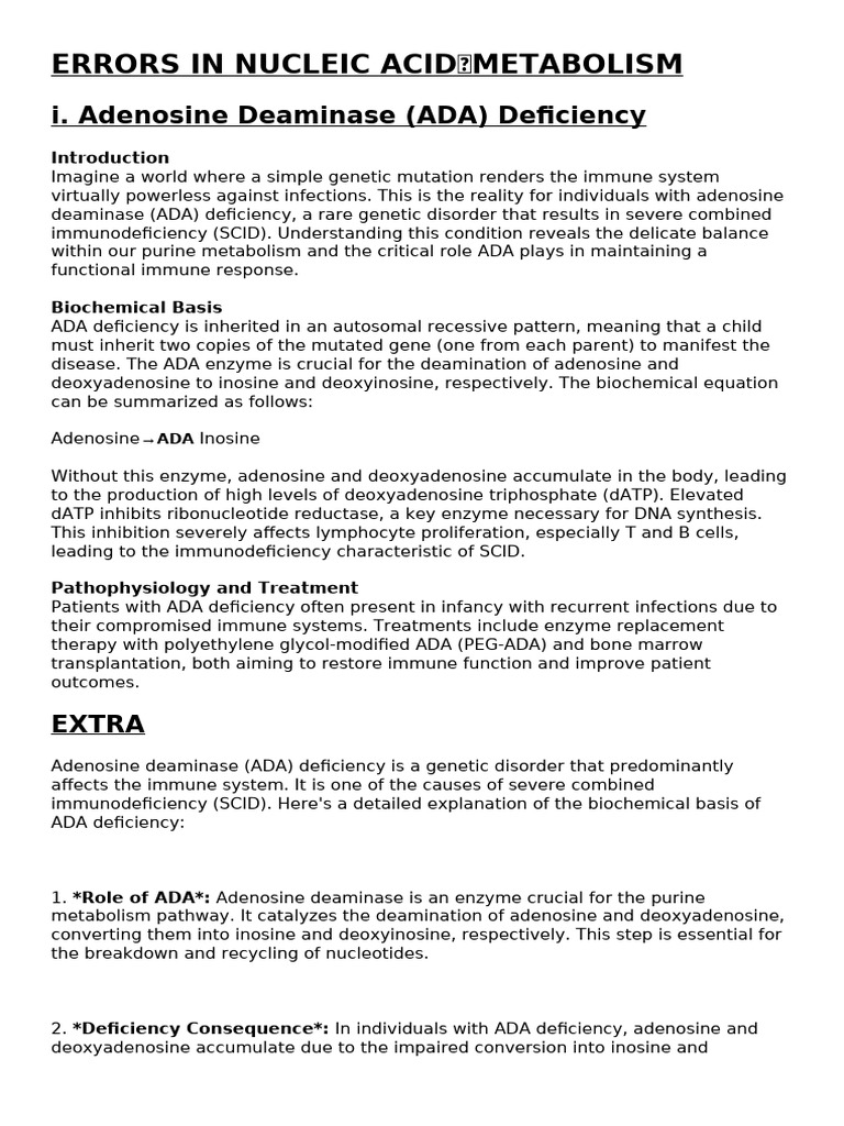 Errors in Nucleic Acid12metabolism | PDF | Gout | Immunodeficiency