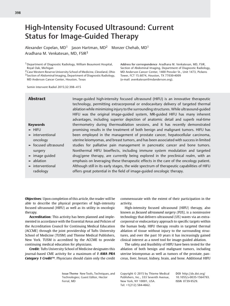 Copelan 2015 HIFU Current Status For Image-Guided Therapy | PDF ...