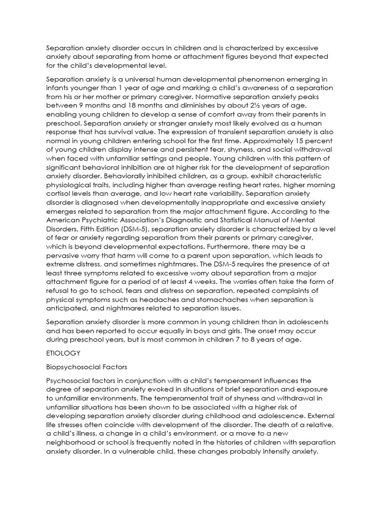 Understanding Separation Anxiety Disorder | PDF | Anxiety | Mental Disorder