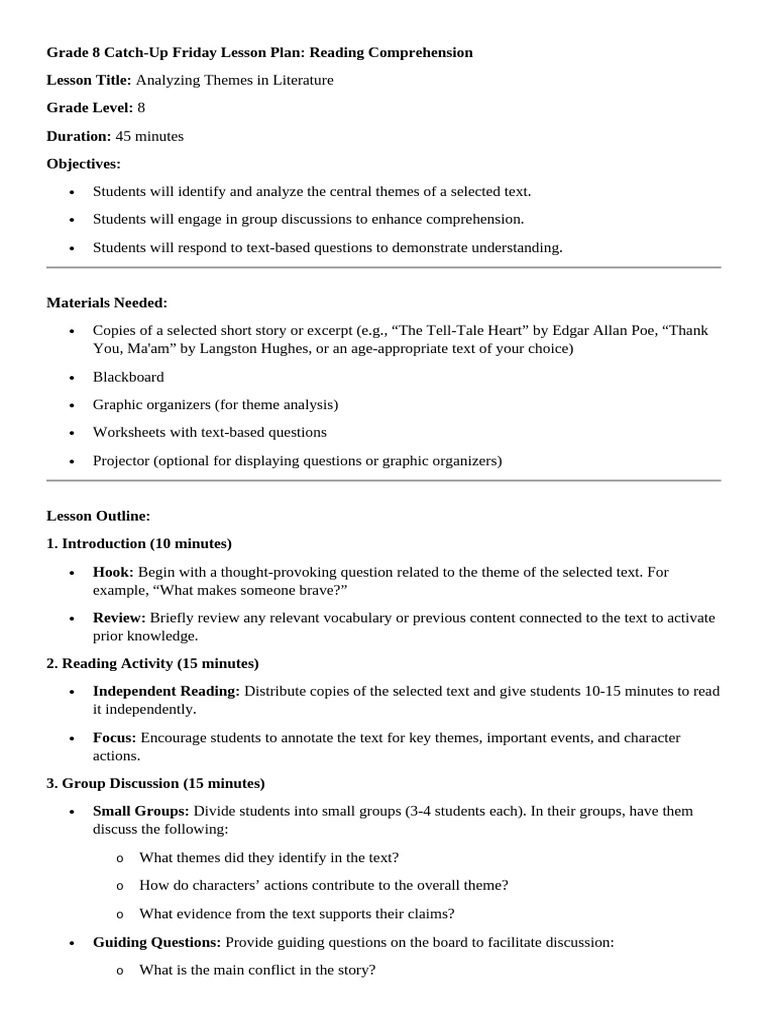 Grade 8 Catch-Up Friday Lesson Plan - 2nd Q | PDF | Reading Comprehension | Education Theory