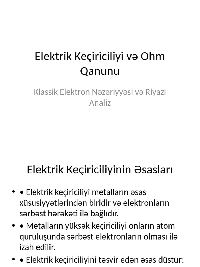 Elektrik Keçiriciliyi Ve Ohm Qanunu Professional | PDF
