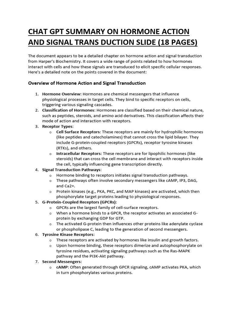 Summary On Hormone Action and Signal Trans Duction Slide | PDF | Signal ...