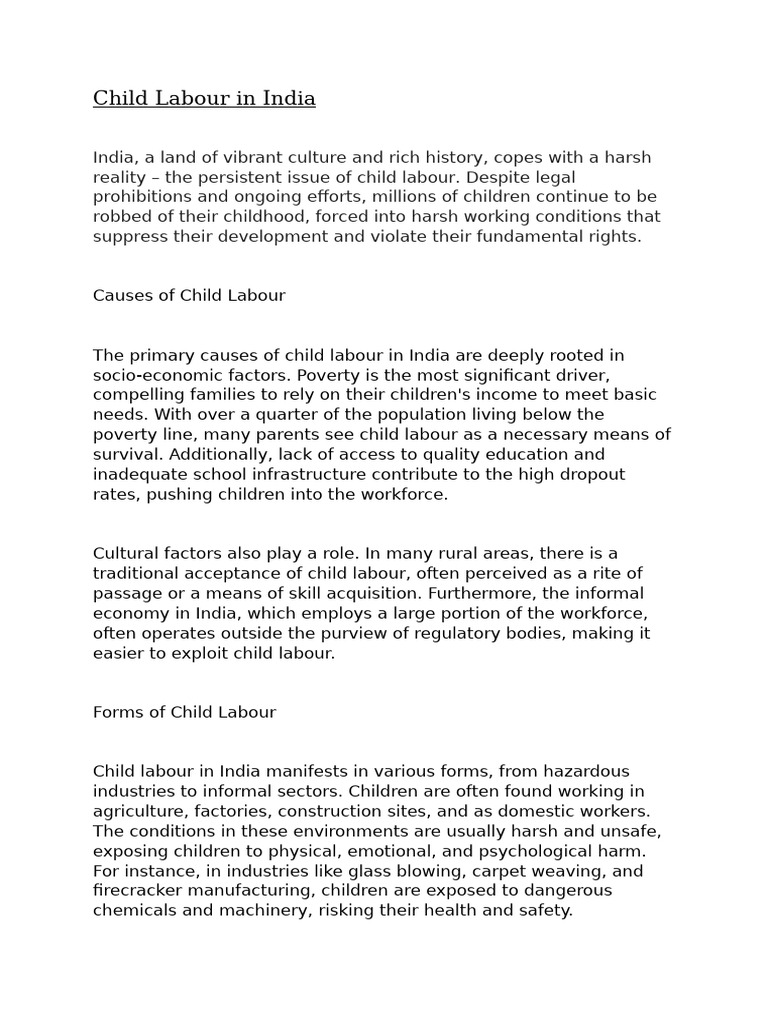 Child Labour in India essay help | PDF | Child Labour | Labour Economics