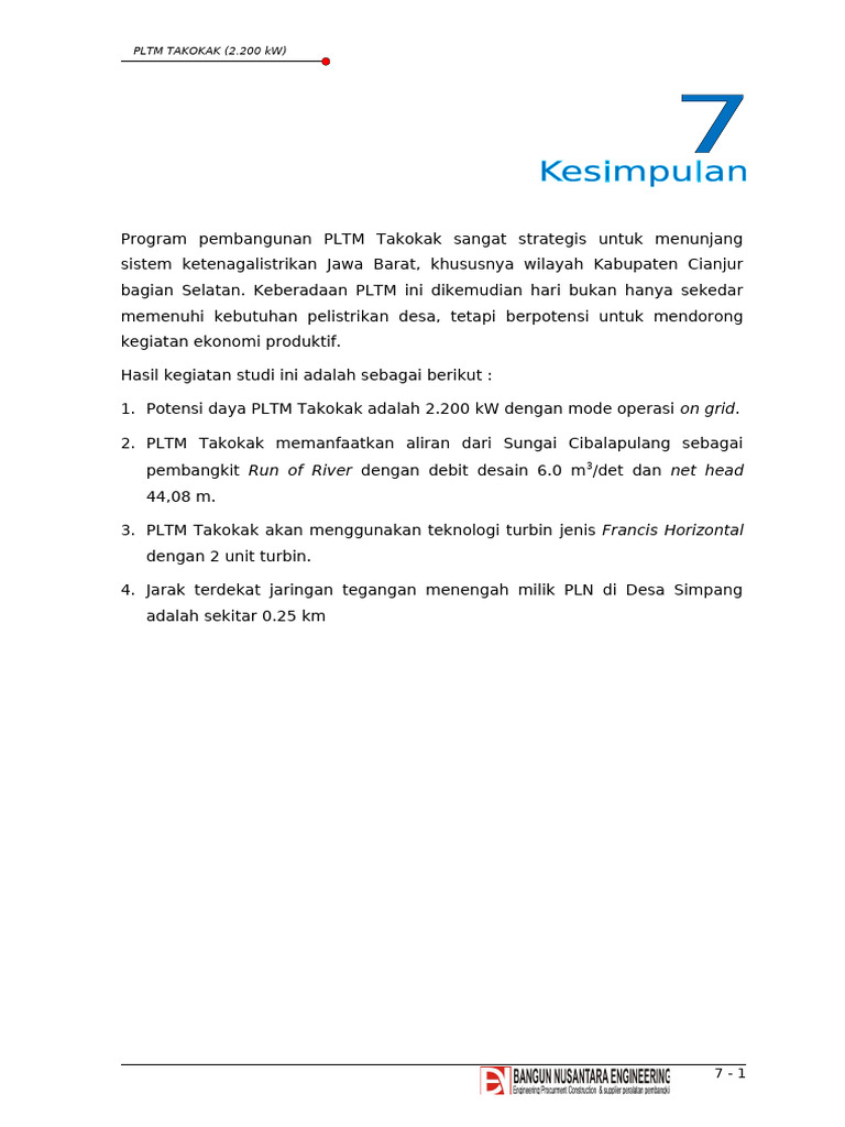 Laporan Studi Potensi PLTM Takokak 1 | PDF