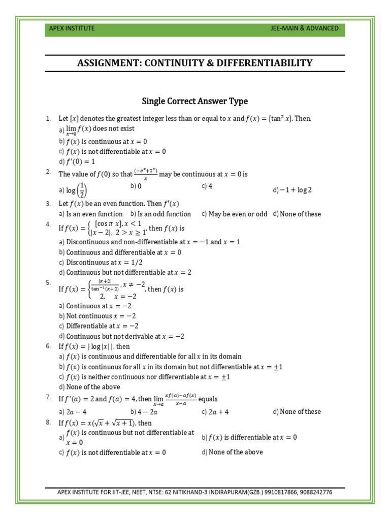Continuity And Differentiability Pdf Function Mathematics