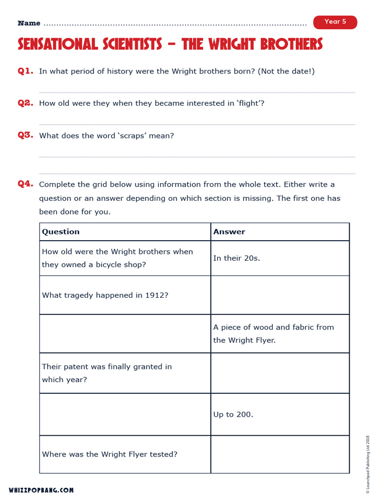 Wright Brothers Study Guide Questions | PDF | Wright Brothers
