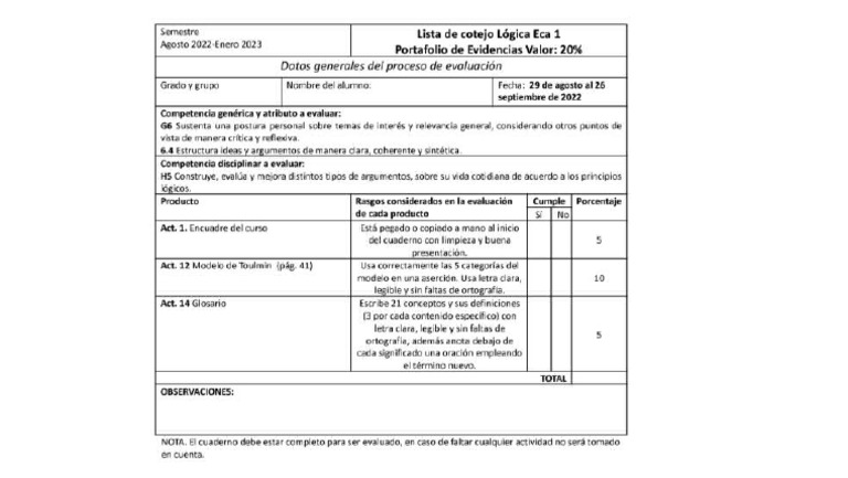 Criterios de Evaluacion Eca 1 | PDF
