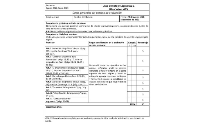 Criterios de Evaluacion Eca 2 | PDF
