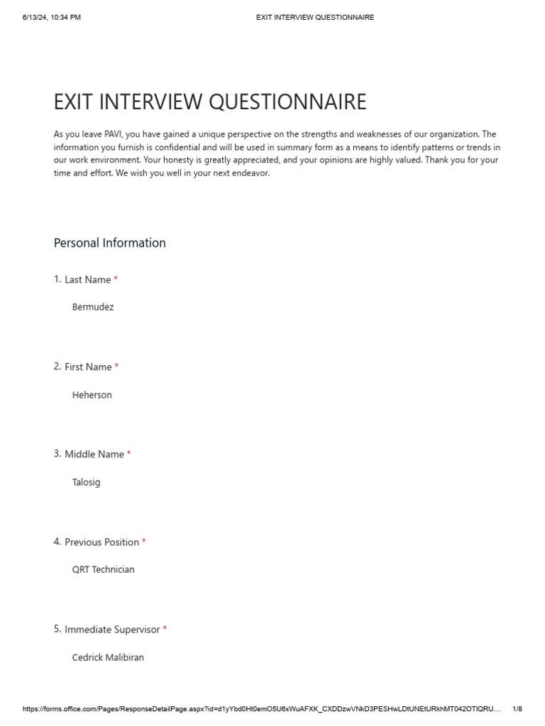 Exit Interview Questionnaire Template | PDF | Social Psychology | Business