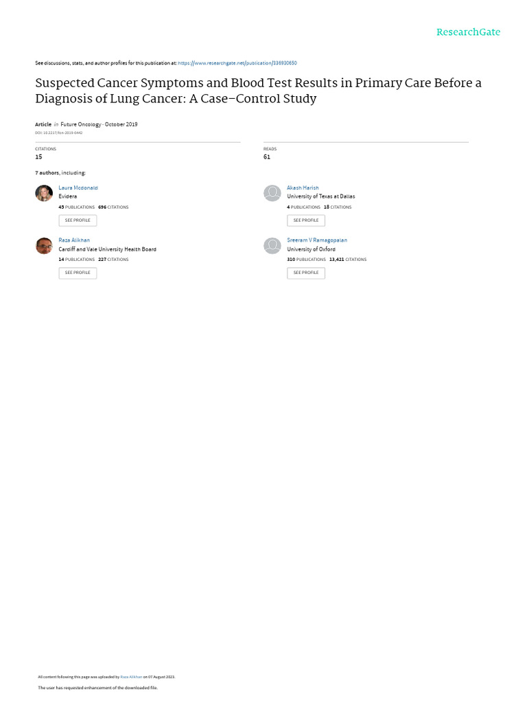 Lung Cancer Symptoms and Blood Test Study | PDF | Cancer | C Reactive ...