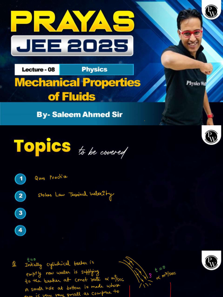 Mechanical Properties of Fluids 08 - Class Notes - Prayas JEE 2025 | PDF