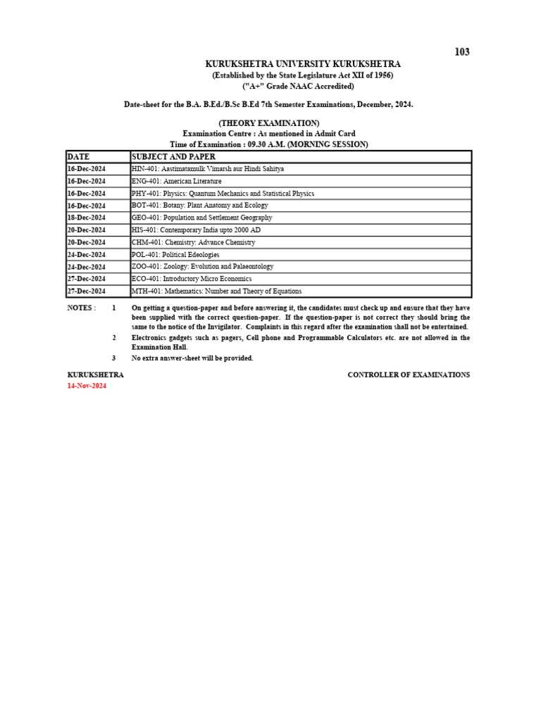 103-B A - B Ed - B SC-B Ed-7th-Semester-1 | PDF 103-B A - B Ed - B SC-B Ed-7th-Semester-1 | PDF
