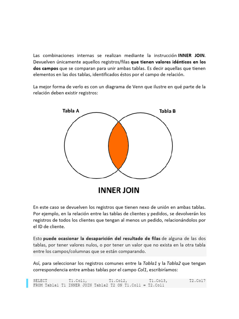 Inner Join, Left Join y Right Join | PDF | Gestión de datos | Bases de ...