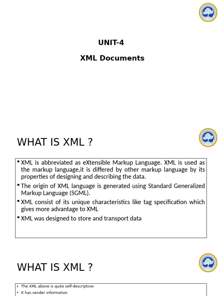 UNIT 4 Introduction To XML | PDF | Xml | Databases