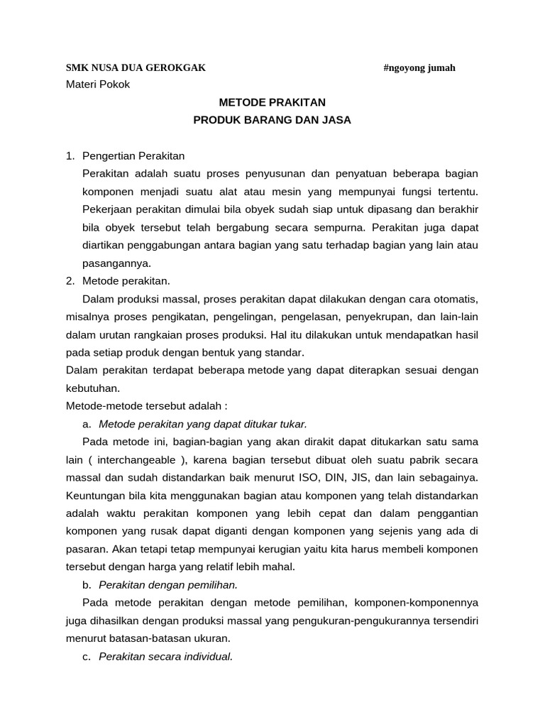 BAB IV Metode Perakitan Produk Barang Dan Jasa | PDF