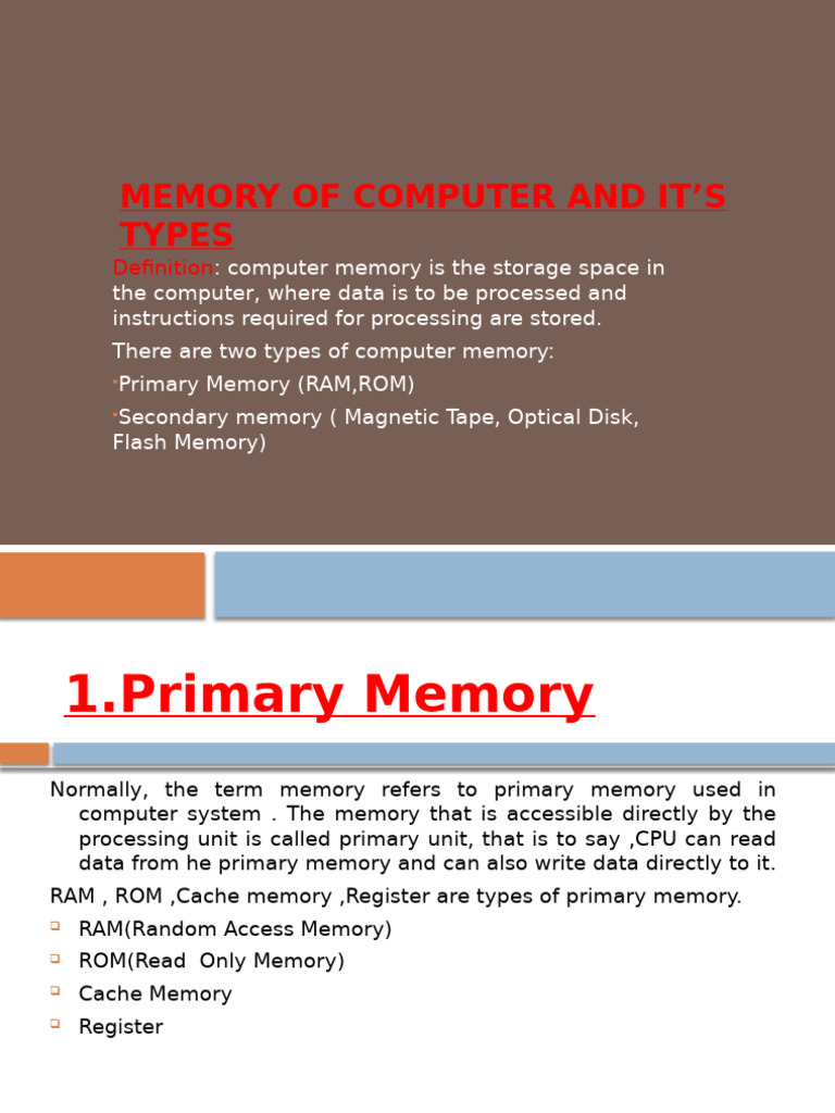 Memory of Computer and It's Types | PDF | Computer Data Storage ...