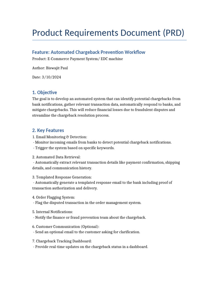 Automated Chargeback Prevention PRD | PDF | Receipt | Information Technology