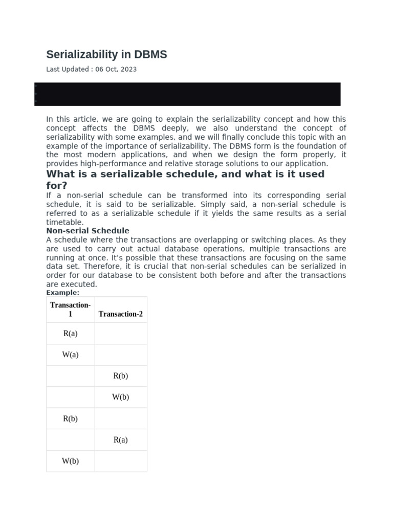 Serializability in DBMS | PDF | Database Transaction | Information Retrieval
