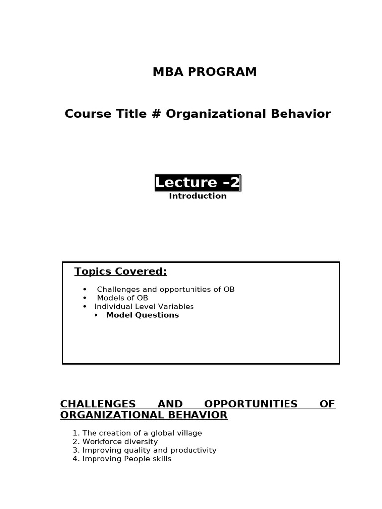 ob models sl 02 | PDF | Employment | Organizational Behavior